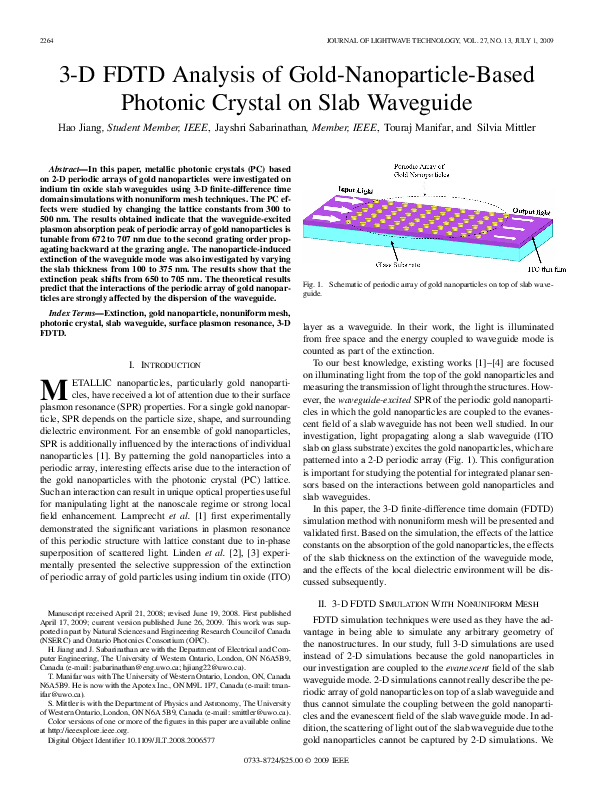 Pdf 3 D Fdtd Analysis Of Gold Nanoparticle Based Photonic Crystal On