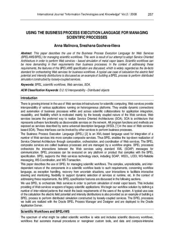 (PDF) Using the Business Process Execution Language for Managing Scientific Processes | Snezhana ...