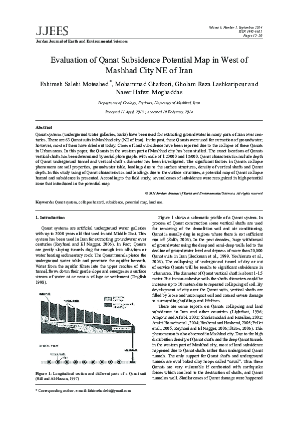 (PDF) Evaluation of Qanat Subsidence Potential Map in West of Mashhad ...