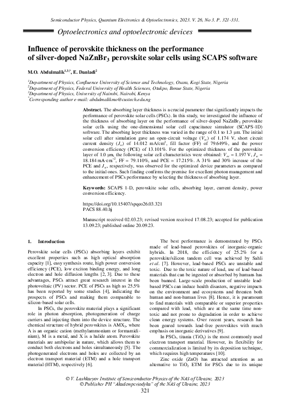 (PDF) Optoelectronics and optoelectronic devices Influence of perovskite thickness on the ...