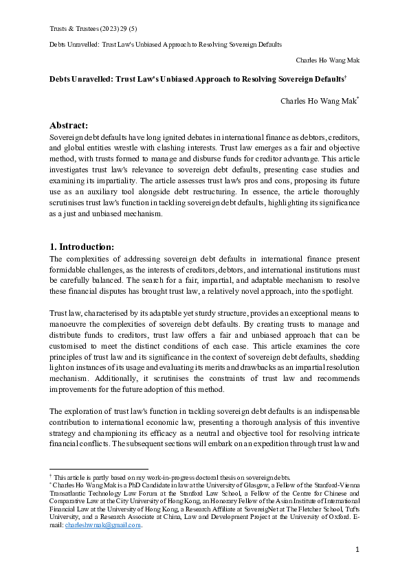 (PDF) Debts unravelled: trust law’s unbiased approach to resolving ...