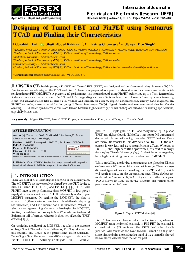 (PDF) Designing of Tunnel FET and FinFET using Sentaurus TCAD and Finding their Characteristics