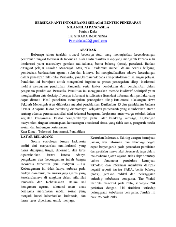 (DOC) BERSIKAP ANTI INTOLERANSI SEBAGAI BENTUK PENERAPAN NILAI-NILAI ...