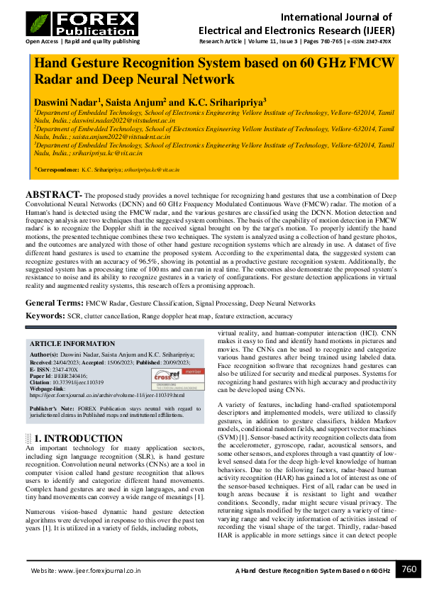(PDF) Hand Gesture Recognition System based on 60 GHz FMCW Radar and Deep Neural Network | FOREX ...