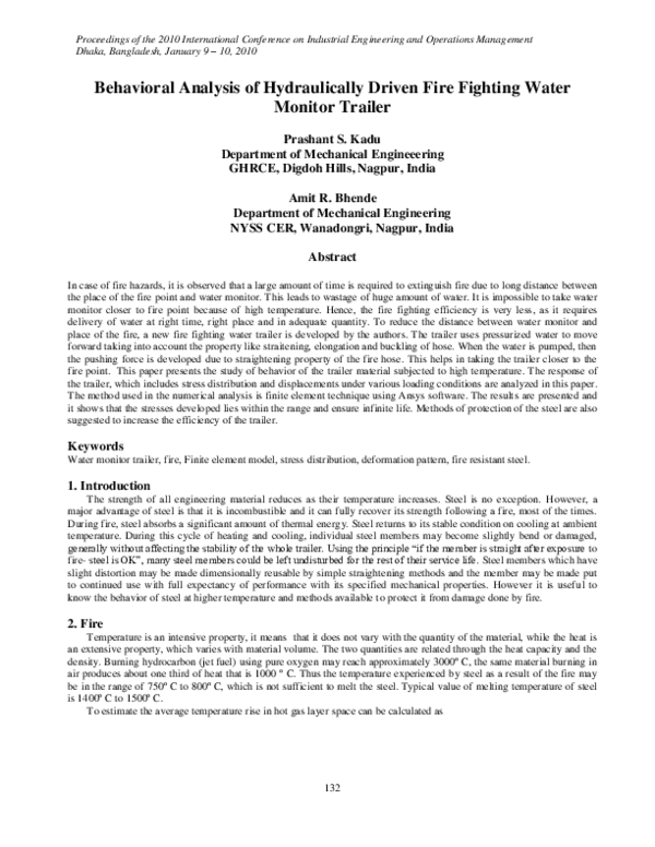 (PDF) Behavioral Analysis of Hydraulically Driven Fire Fighting Water Monitor Trailer