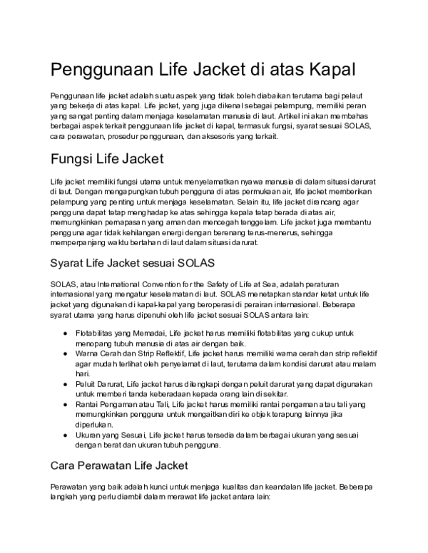 (PDF) Penggunaan Life Jacket di atas Kapal
