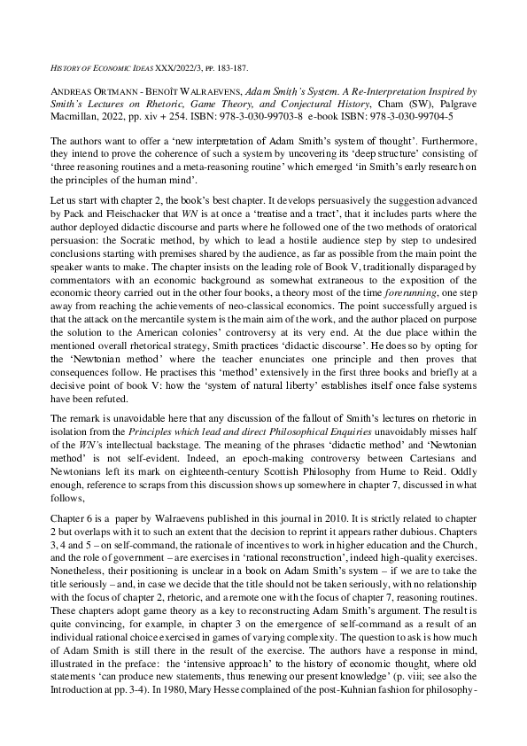 (PDF) A. Ortmann & B. Walraevens, Adam Smith’s System. A Re ...