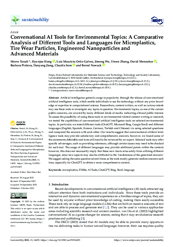 (PDF) Conversational AI Tools for Environmental Topics: A Comparative Analysis of Different ...