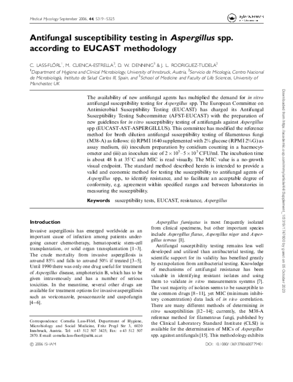 (PDF) Antifungal susceptibility testing inAspergillusspp. according to ...