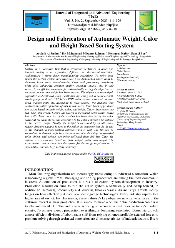 (PDF) Design and Fabrication of Automatic Weight, Color and Height ...