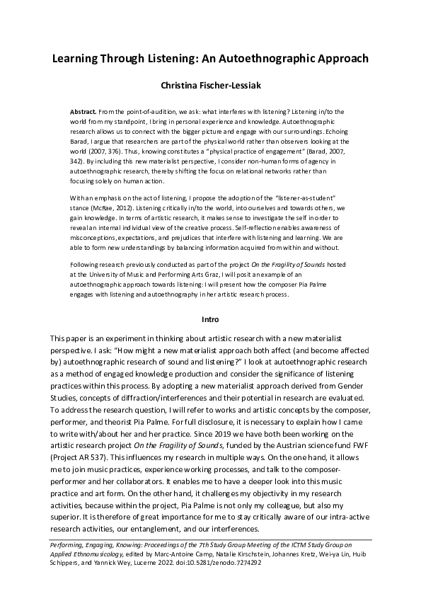 (PDF) Learning Through Listening: An Autoethnographic Approach ...