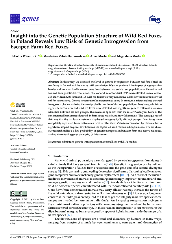 (PDF) Insight into the Genetic Population Structure of Wild Red Foxes in Poland Reveals Low Risk ...
