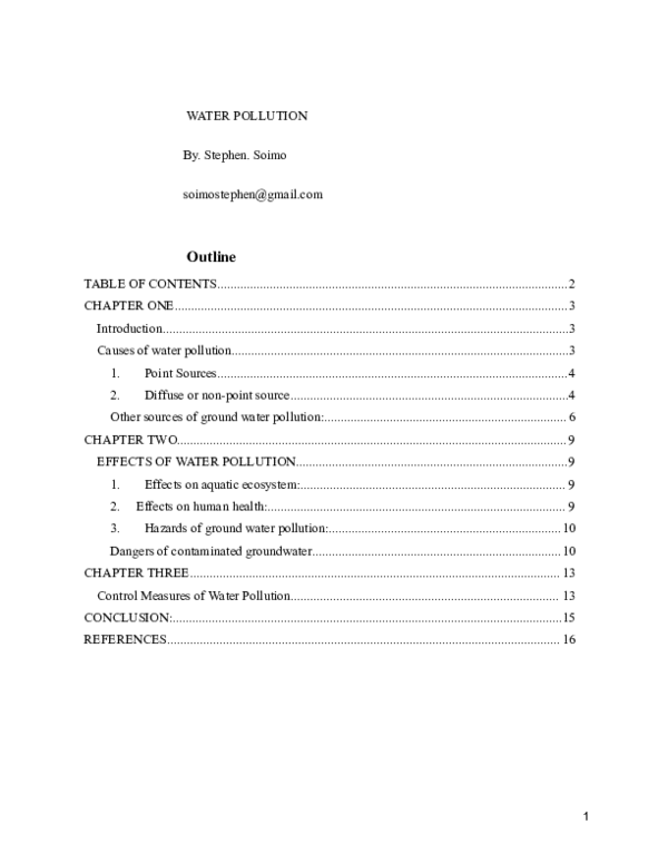 (PDF) WATER POLLUTION research paper.