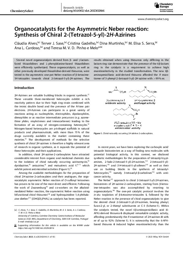 (PDF) Organocatalysts for the Asymmetric Neber reaction: Synthesis of ...