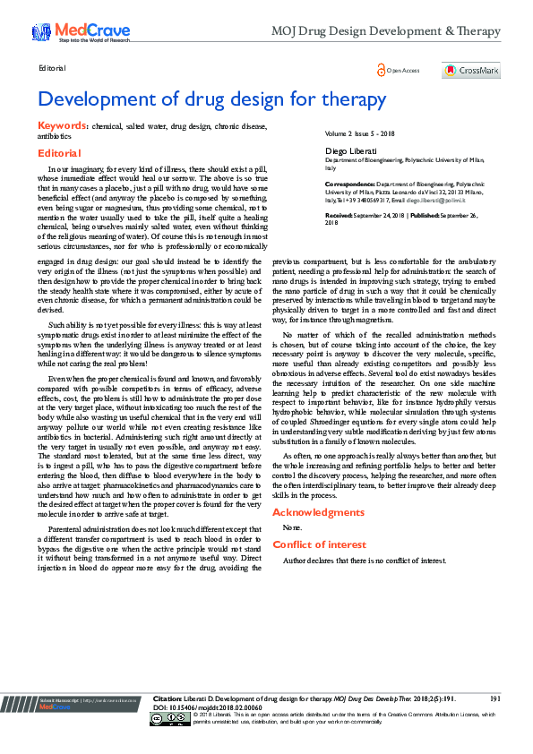 (PDF) Development of drug design for therapy | diego liberati ...