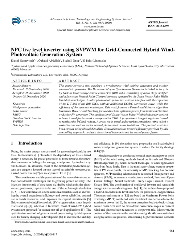 (PDF) NPC five level inverter using SVPWM for Grid-Connected Hybrid Wind-Photovoltaic Generation ...