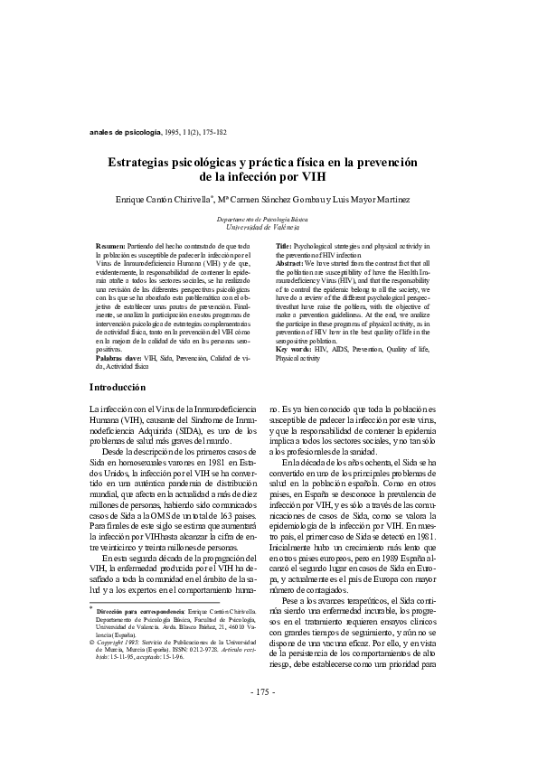 (PDF) Estrategias psicol gicas y pr ctica f sica en la prevenci n de la infecci n por VIH