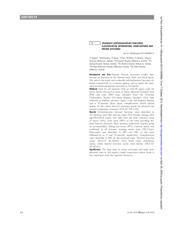(PDF) Traumatic Subtrochanteric Fractures. Classification, Intervention ...