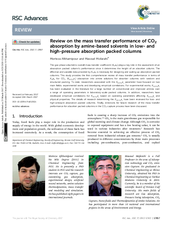 (PDF) Review on the mass transfer performance of CO 2 absorption by ...