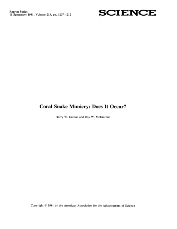 (PDF) Coral Snake Mimicry: Does It Occur?