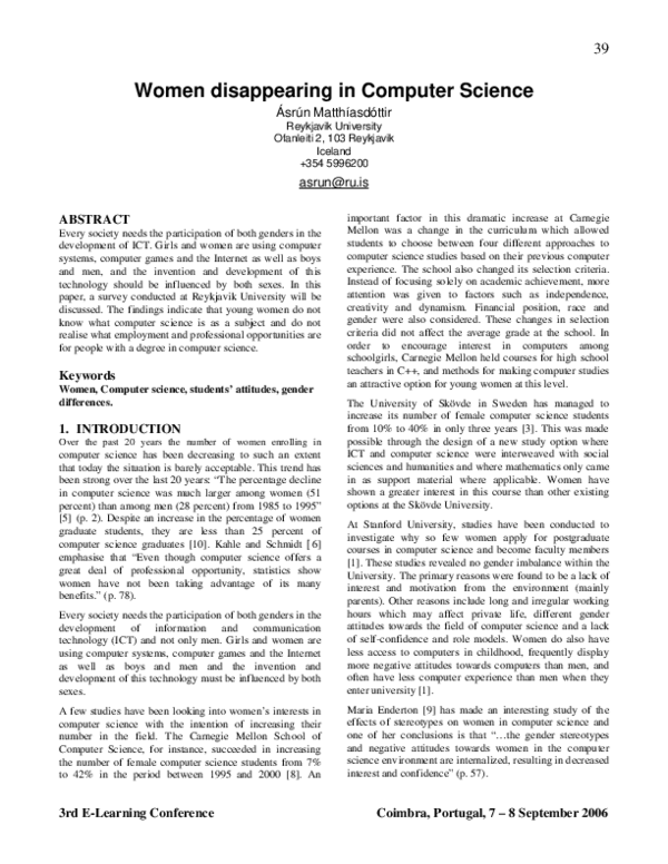 (PDF) Women disappearing in Computer Science | Ásrún Matthíasdóttir ...