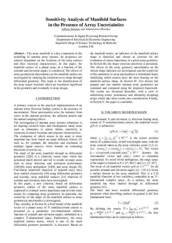 (PDF) Sensitivity Analysis of Manifold Surfaces in the Presence of Array Uncertainties