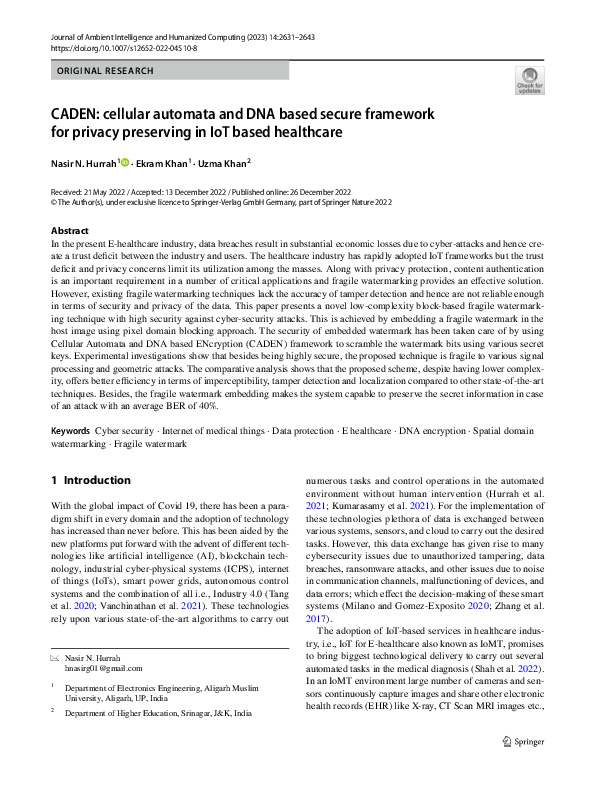 (PDF) CADEN: cellular automata and DNA based secure framework for privacy preserving in IoT ...