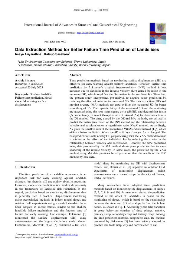 (PDF) Data Extraction Method for Better Failure Time Prediction of Landslides