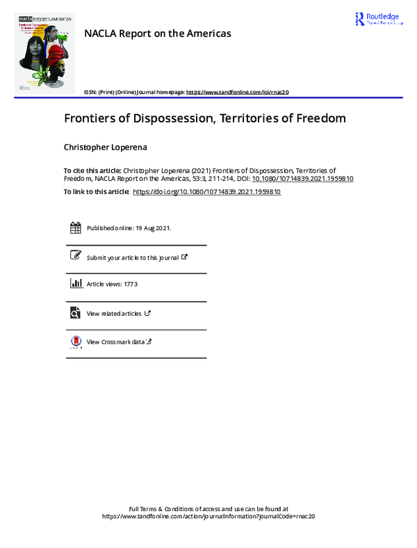 (PDF) Frontiers of Dispossession, Territories of Freedom