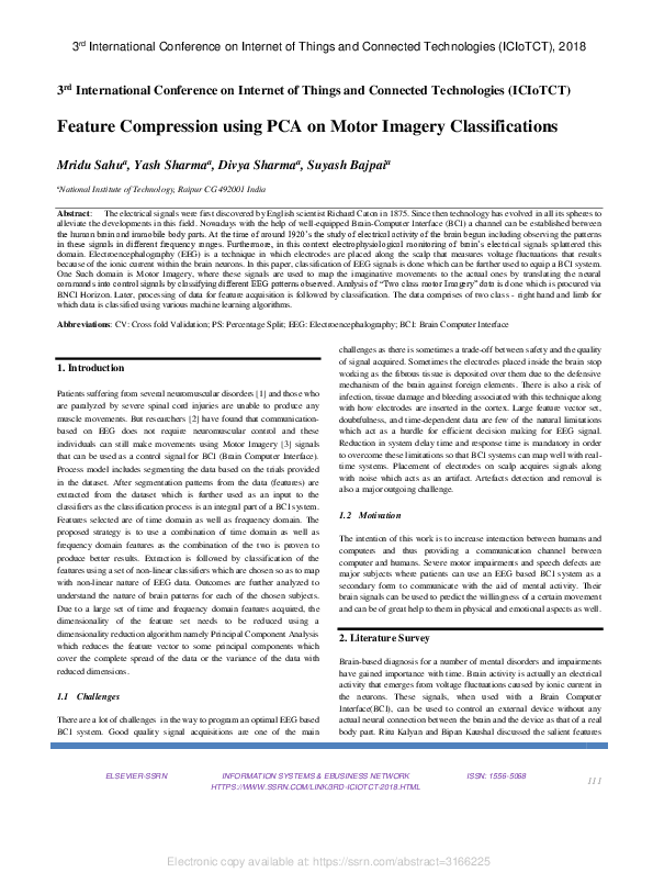 (PDF) Feature Compression Using PCA on Motor Imagery Classifications ...