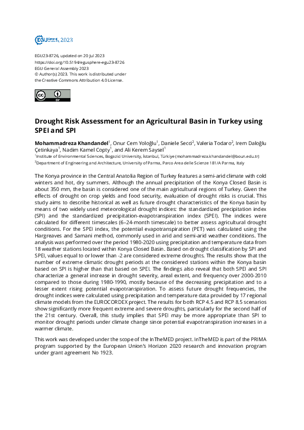 (PDF) Drought Risk Assessment for an Agricultural Basin in Turkey using ...