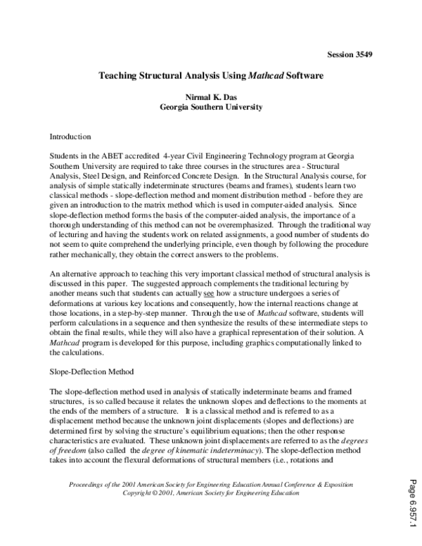 (PDF) Teaching Structural Analysis Using Math Cad Software