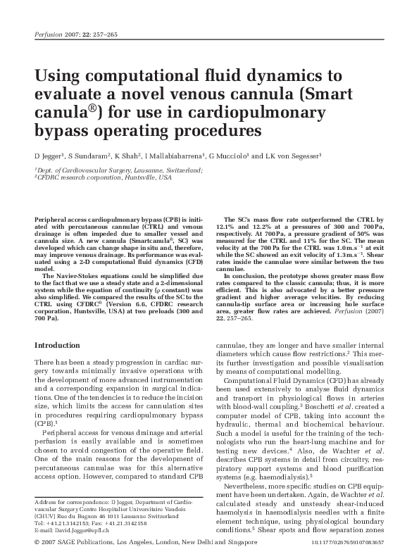 (PDF) Using computational fluid dynamics to evaluate a novel venous ...