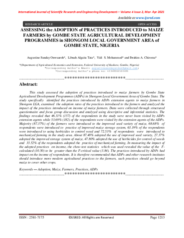 (PDF) ASSESSING the ADOPTION of PRACTICES INTRODUCED to MAIZE FARMERS by GOMBE STATE ...