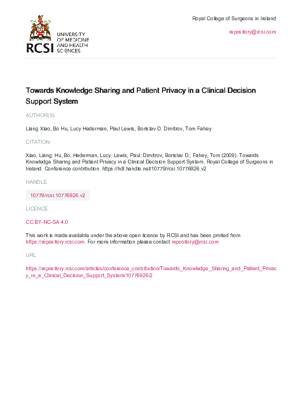 (PDF) Towards knowledge sharing and patient privacy in a clinical ...