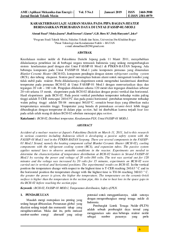 (PDF) Karakterisasi Laju Aliran Massa Pada Pipa Bagian Heater ...