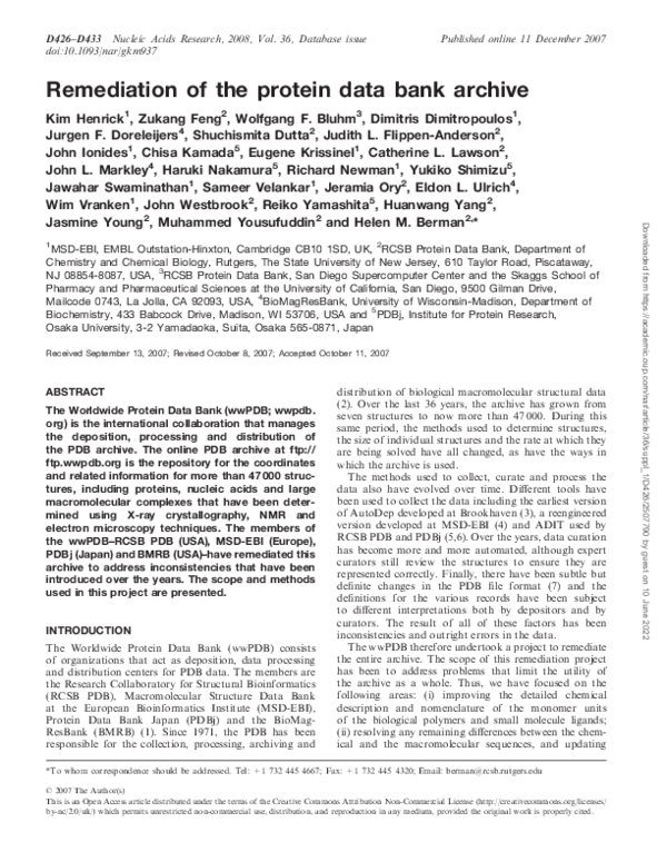 (PDF) Remediation of the protein data bank archive | Dimitris ...