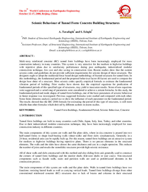 (PDF) Seismic Behaviour of Tunnel Form Concrete Building Structures