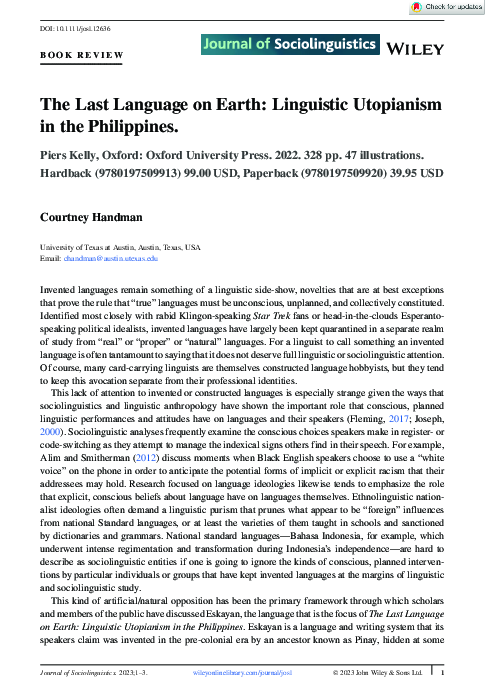 (PDF) Review of Piers Kelly: The Last Language on Earth: Linguistic ...