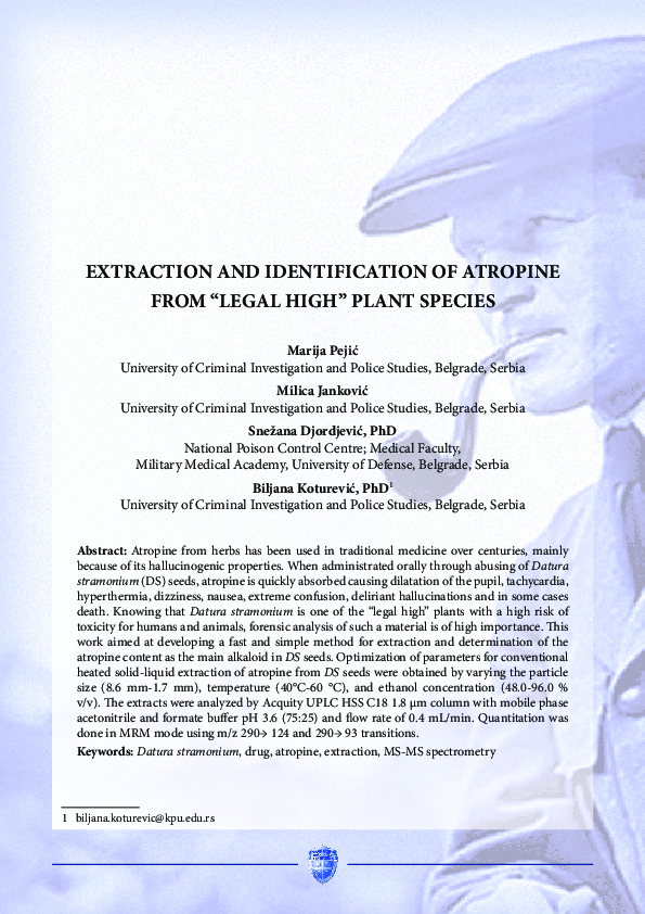 (PDF) Extraction and Identification of Atropine from “Legal High” Plant ...