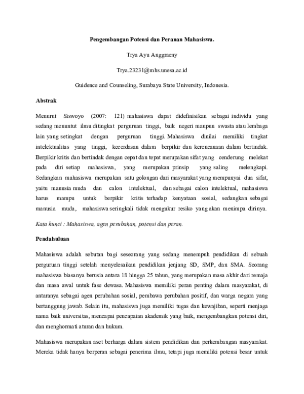 (DOC) Pengembangan Potensi dan Peranan Mahasiswa