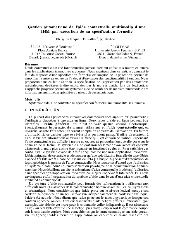 (PDF) Gestion automatique de l'aide contextuelle multimedia d'une IHM par exécution de sa ...