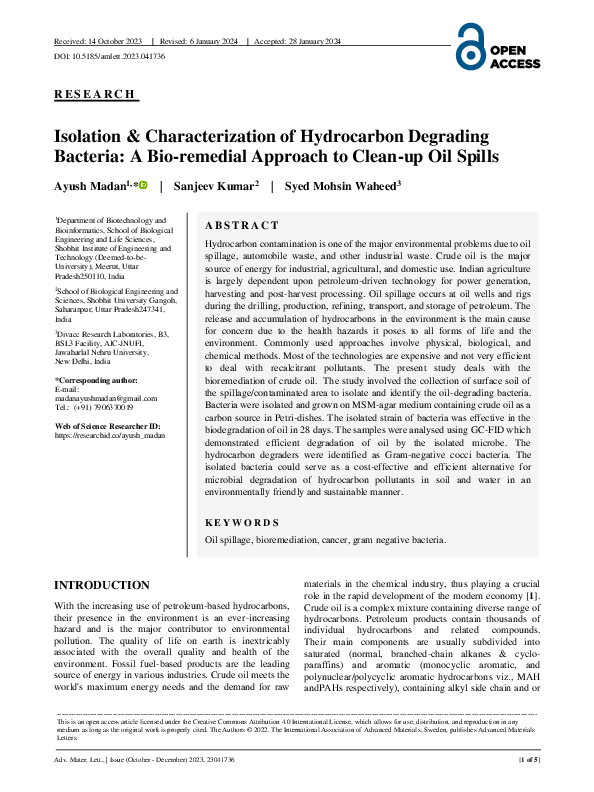 (PDF) Isolation & Characterization of Hydrocarbon Degrading Bacteria: A Bio-remedial Approach to ...