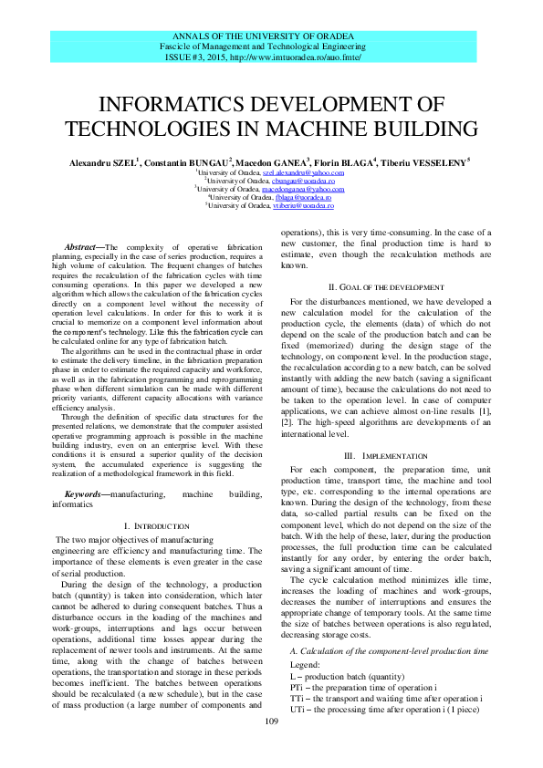 (PDF) INFORMATICS DEVELOPMENT OF TECHNOLOGIES IN MACHINE BUILDING ...