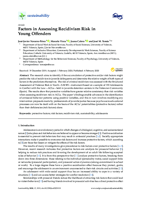 (PDF) Factors in Assessing Recidivism Risk in Young Offenders