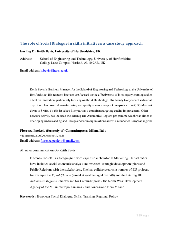 (PDF) The role of social dialogue in skills initiatives: a case study ...
