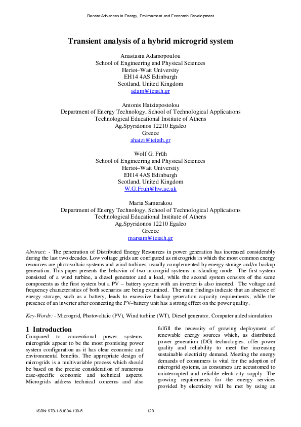 (PDF) Transient analysis of a hybrid microgrid system