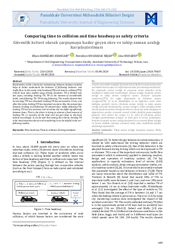 (PDF) Comparing time to collision and time headway as safety criteria