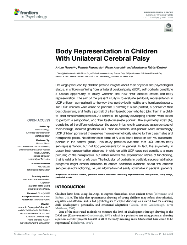 (PDF) Self-Body Representation in Children with Unilateral CP