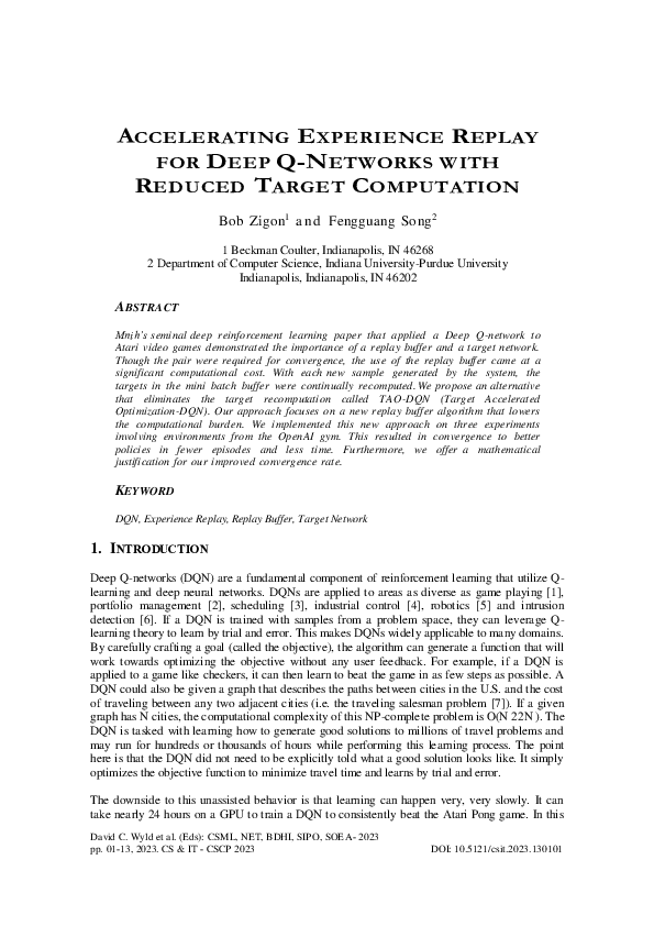 (PDF) ACCELERATING EXPERIENCE REPLAY FOR DEEP Q-NETWORKS WITH REDUCED ...
